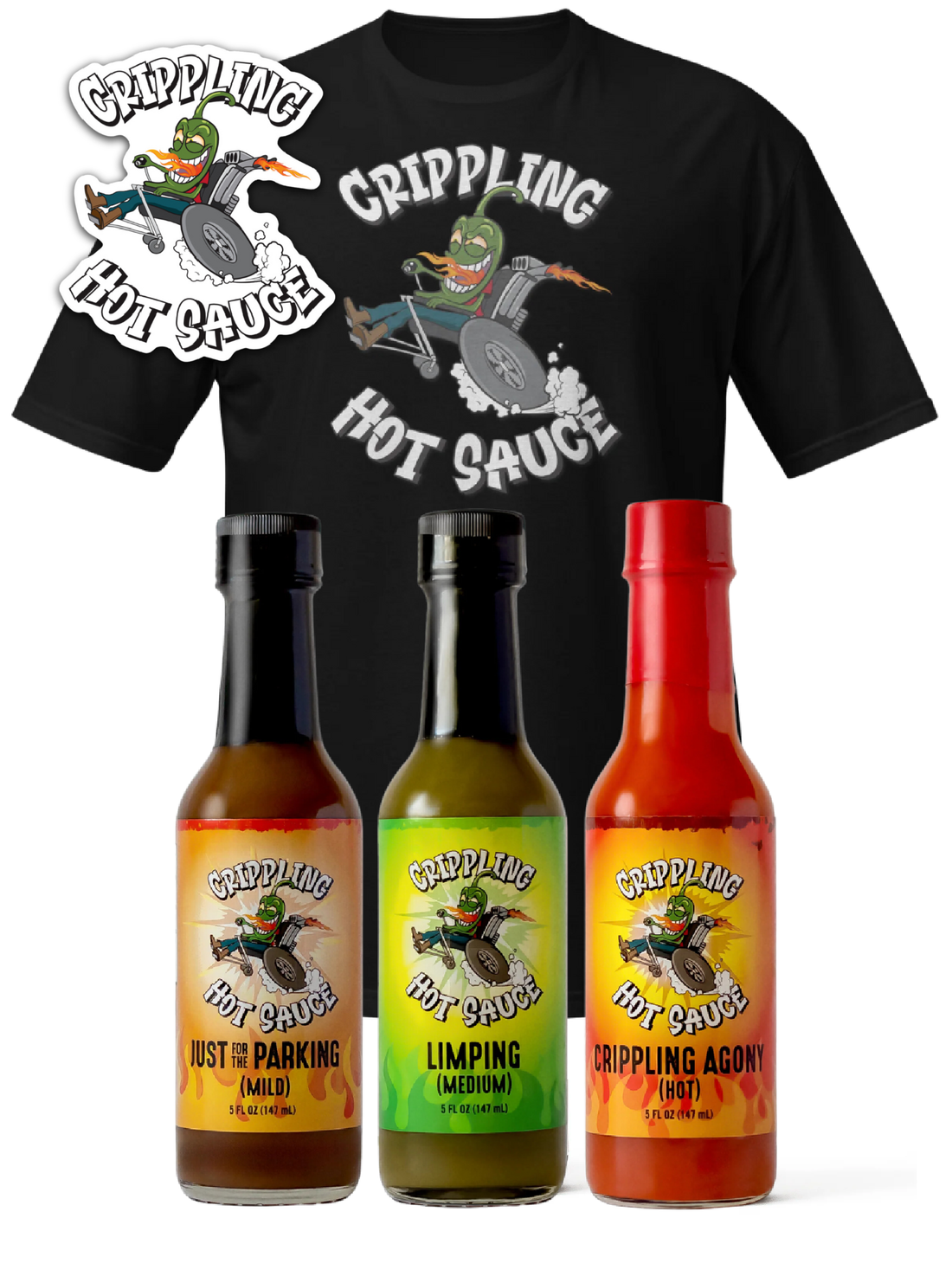 Triple Cripple Kit - Hot Sauce + Swag + $10 Gift Card – Crippling Hot Sauce